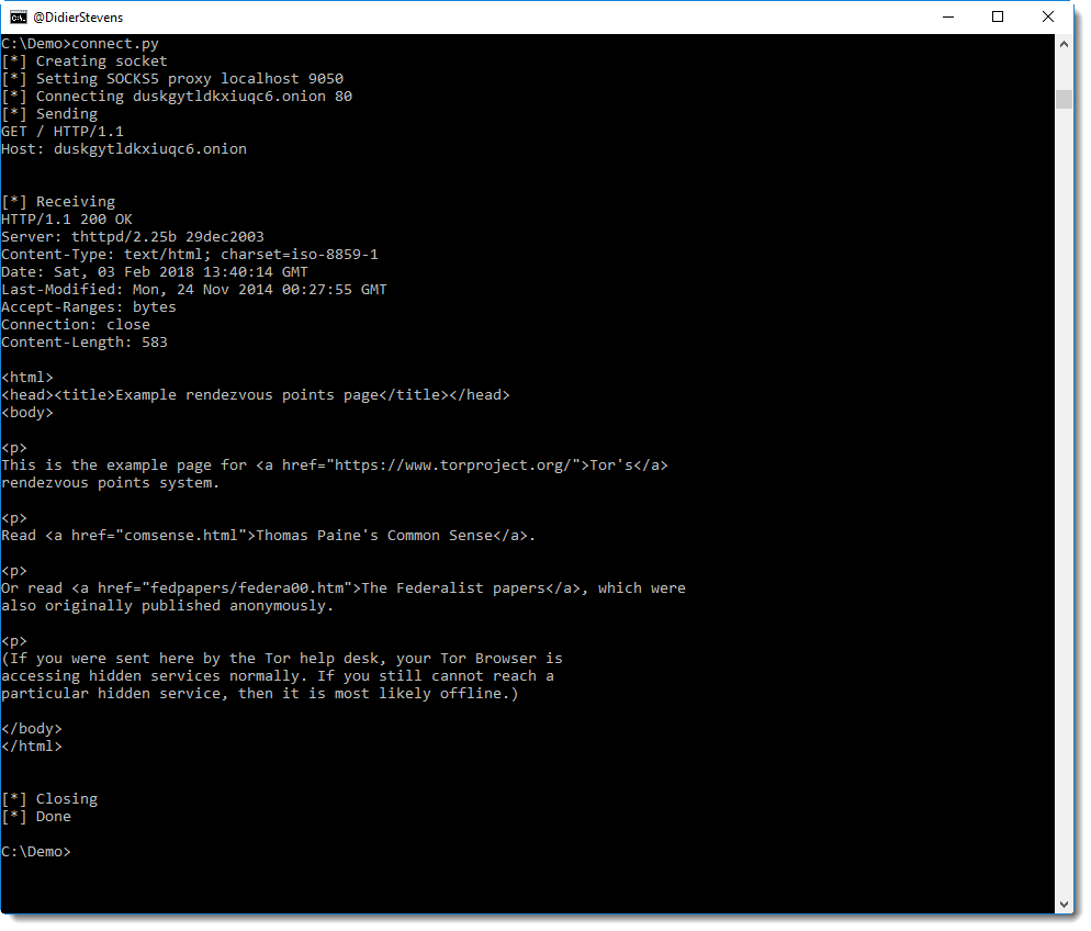 Quickpost: Code To Connect To Tor Onion Service | Didier Stevens