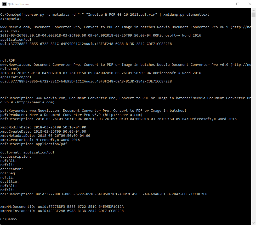 Update: xmldump.py Version 0.0.3 | Didier Stevens