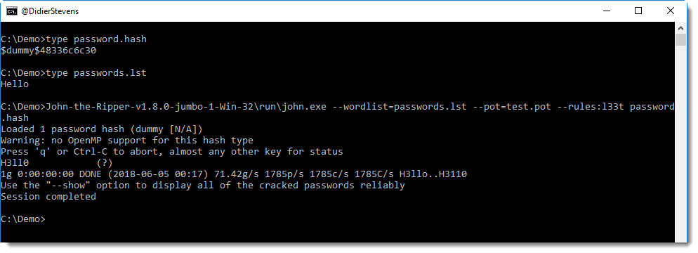 Quickpost: John & Dummy Hashes | Didier Stevens