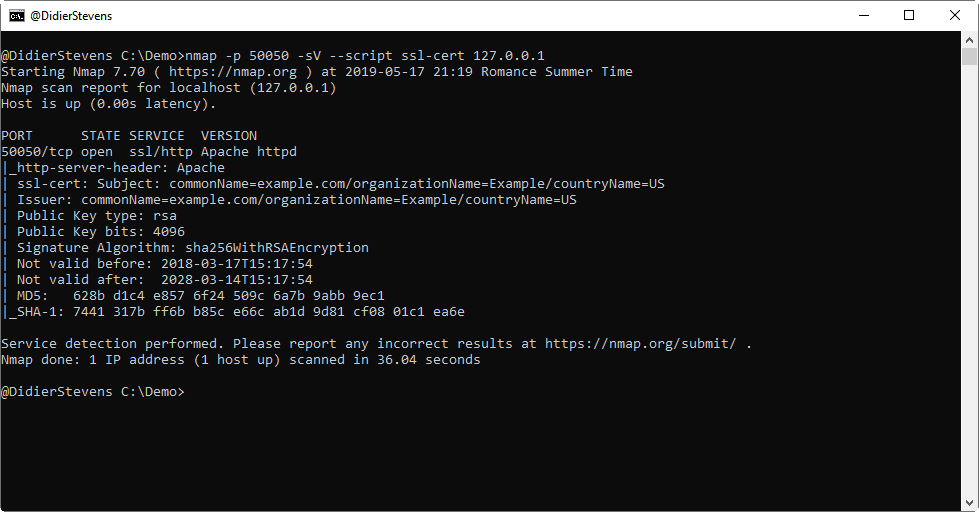 Quickpost: Retrieving an SSL Certificate with nmap | Didier Stevens
