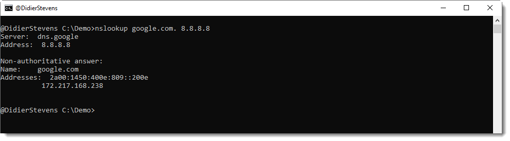 Quickpost: nslookup Types | Didier Stevens